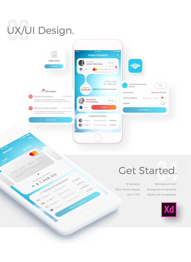 Adobe XD UI Kit - Bank of America - Freebie Supply