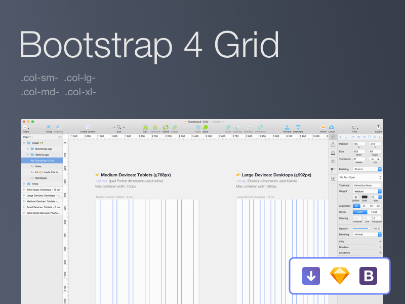 Bootstrap 4 Grid for Sketch - Freebie Supply