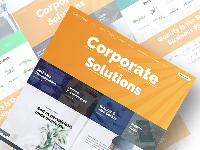 Corporate Solutions Website Layout Template: Free PSD - Freebie Supply