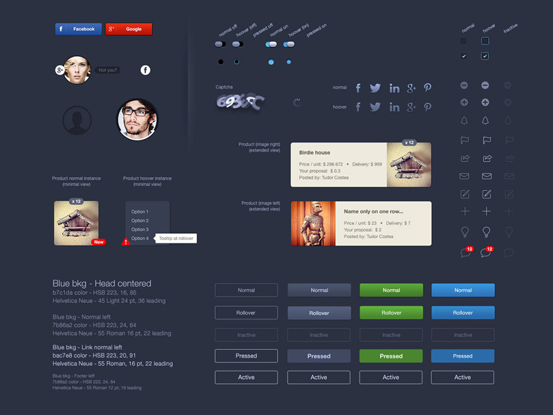 Dark Blue W UI Kit : Free PSD - Freebie Supply