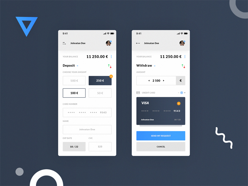Deposit & Withdraw iOS App Design PSD - Freebie Supply