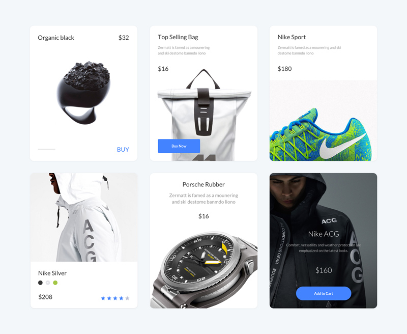 Ecommerce UI Kit - Cards Layout - Freebie Supply