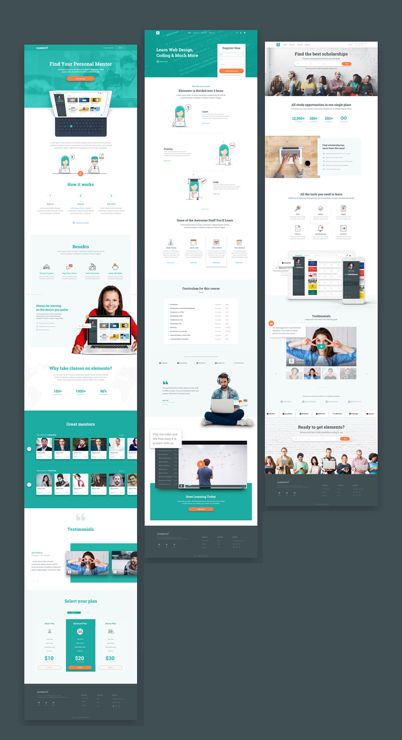 Education Website Template Sample - Elemento - Freebie Supply