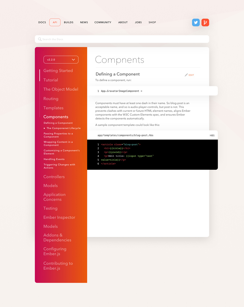 Ember.js Website Redesign - Free Sketch - Freebie Supply