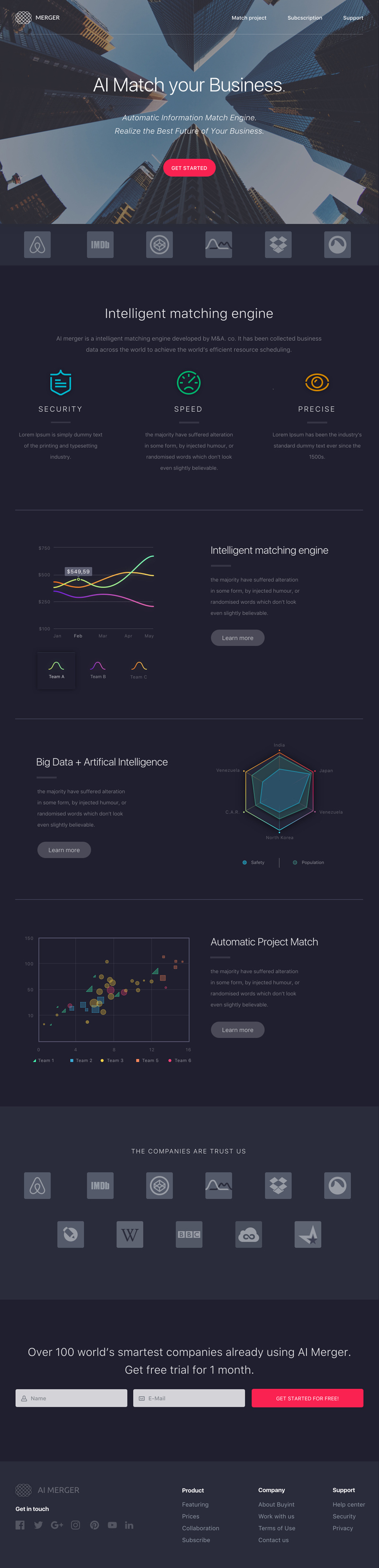Merger - Dark Landing Page Sketch Template - Freebie Supply