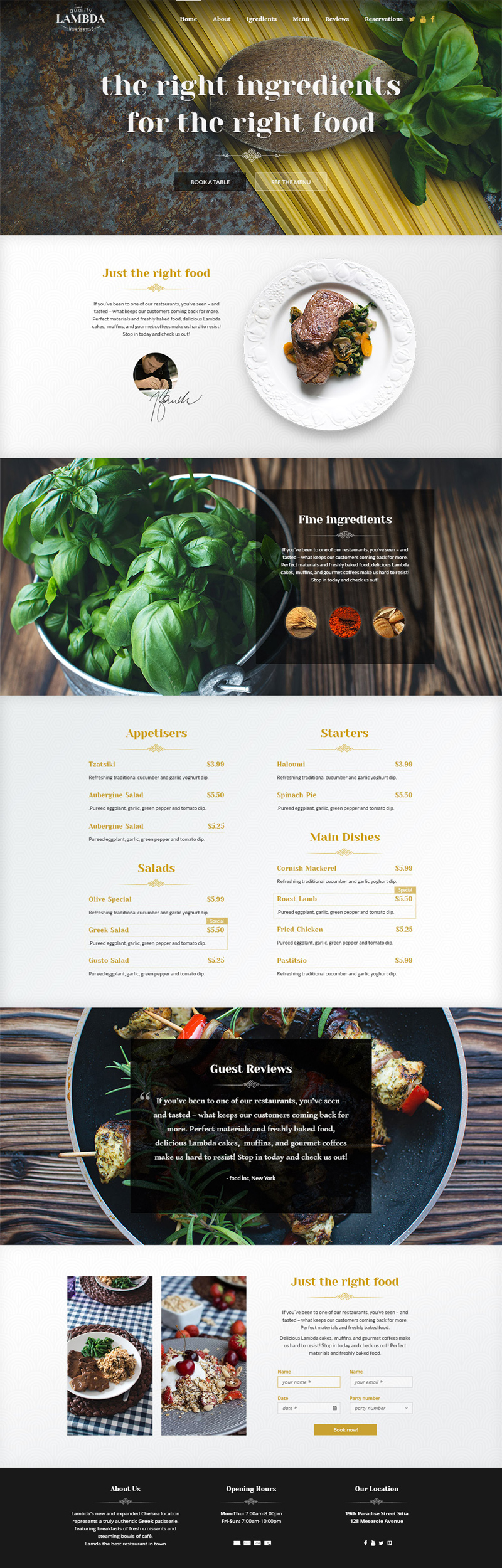 One Page Restaurant Template by Oxygenna - Freebie Supply