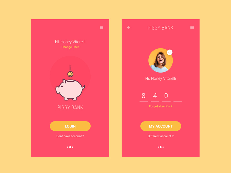 Piggy Bank App made with Adobe XD - Freebie Supply