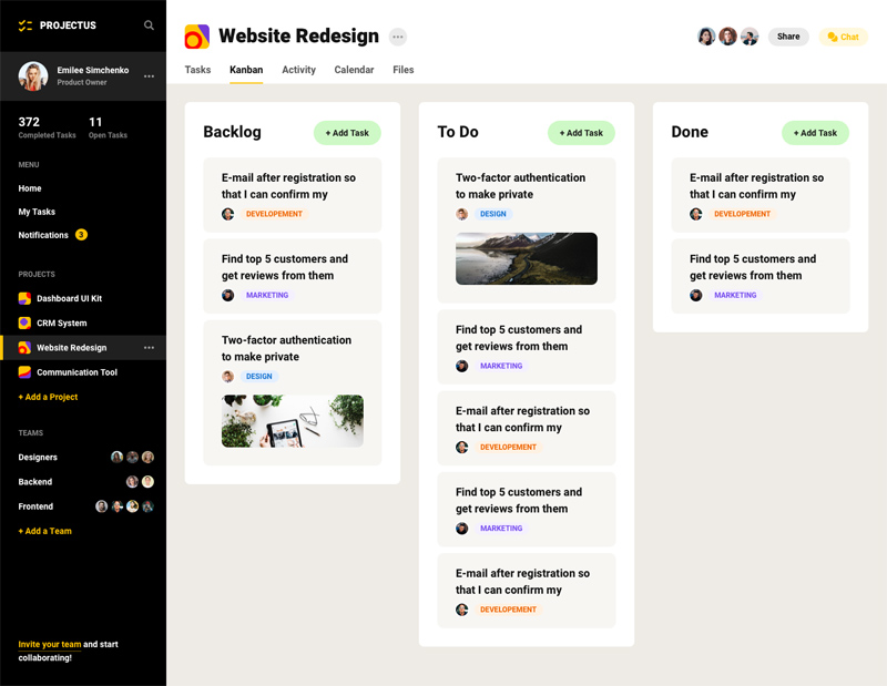 Project Management Web App Concept - Freebie Supply
