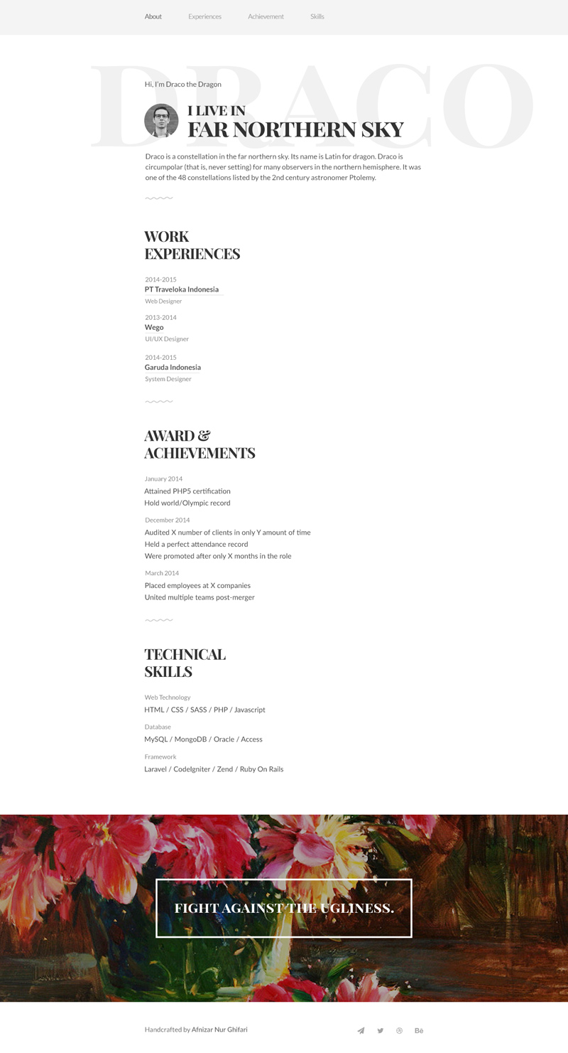 PSD & HTML Resume Template - Draco - Freebie Supply