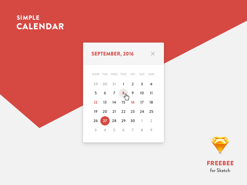 Simple Calendar Design made in Sketch - Freebie Supply