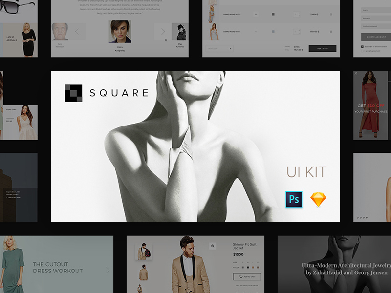 Square UI Kit PSD - Freebie Supply