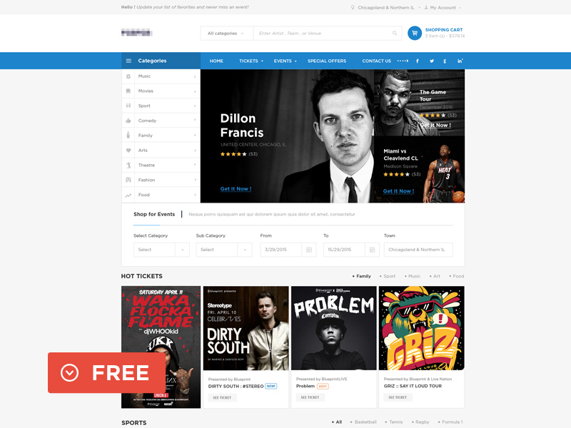 Ticket & Event Web Design - PSD Freebie - Freebie Supply