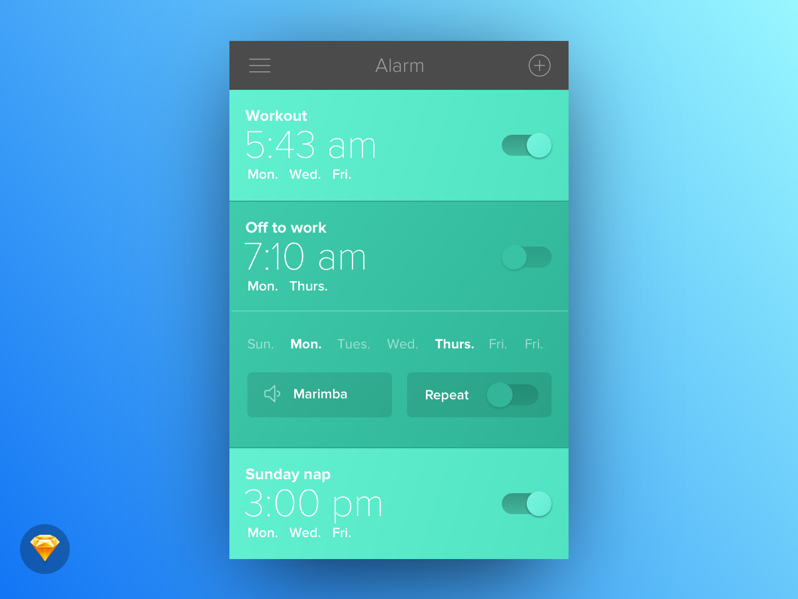 Alarm Clock App made in Sketch - Freebie Supply