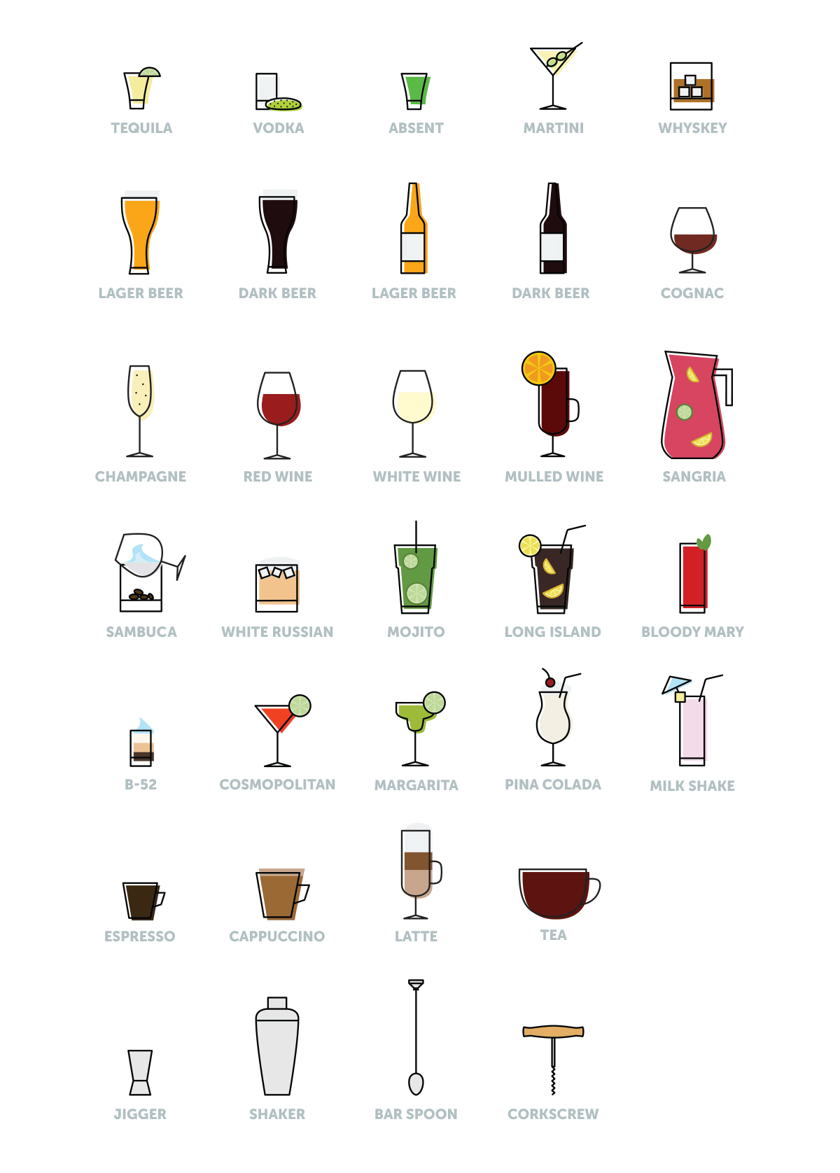 Free Beverage Icon Set - Bar/Cocktail/Coffee - Freebie Supply