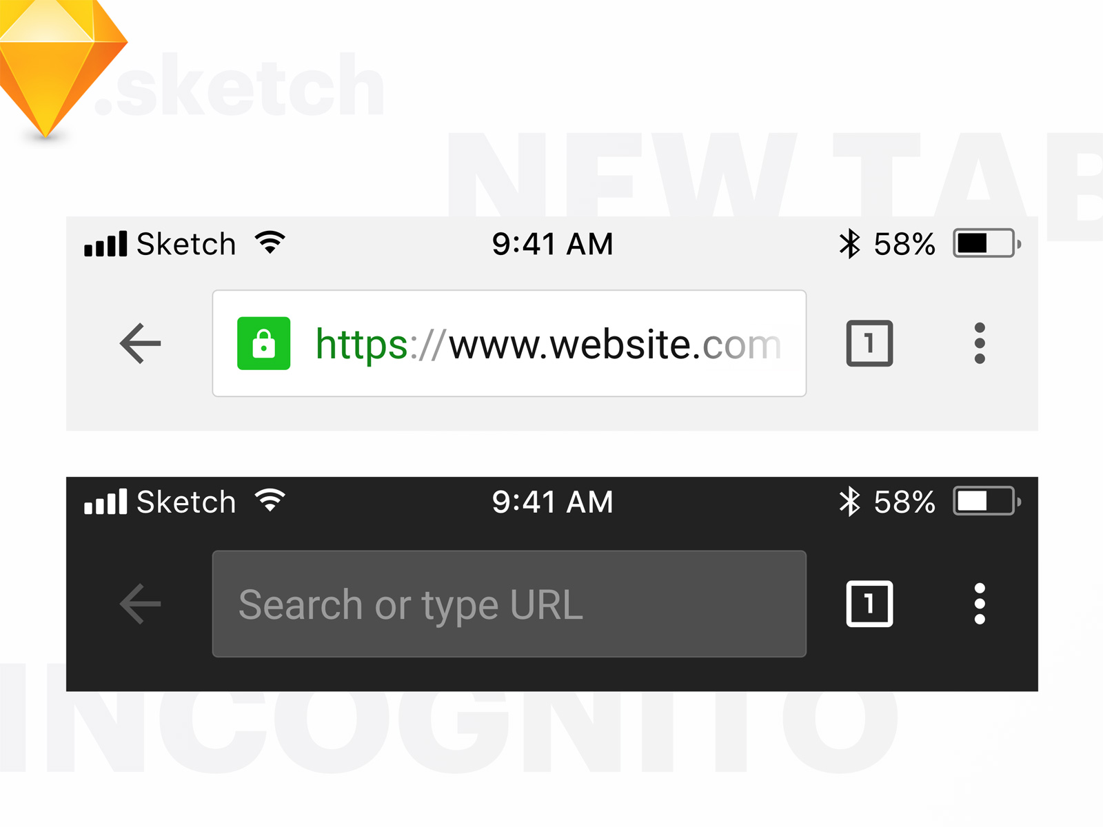 Chrome Mobile Header made in Sketch - Freebie Supply