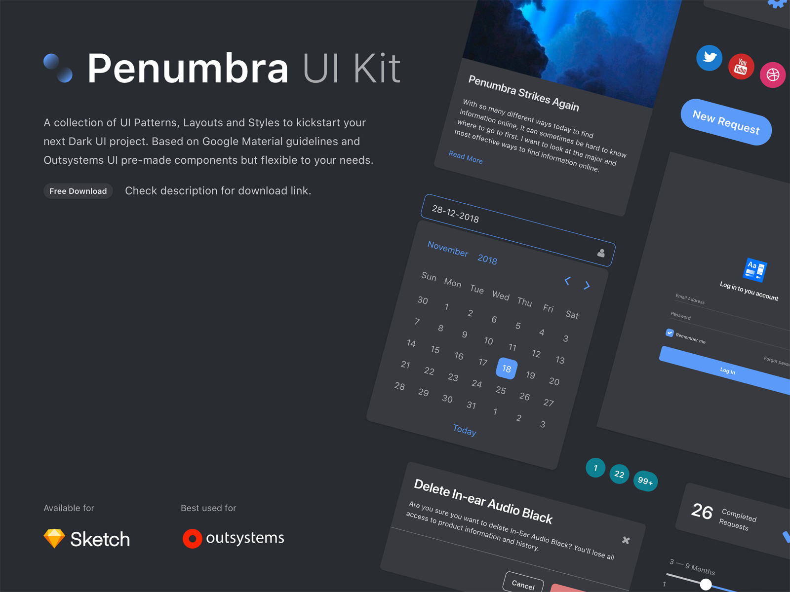 Dark UI Kit - Freebie Supply