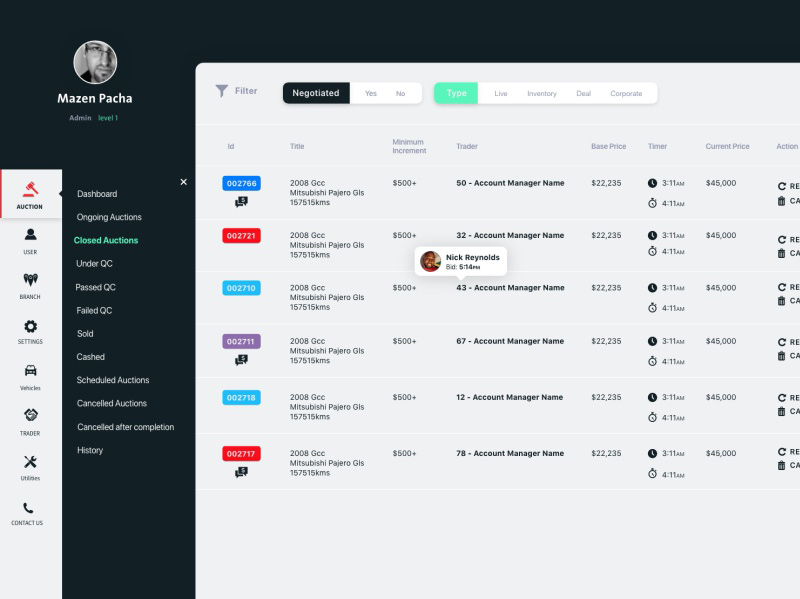 Auction Dashboard UI - Freebie Supply