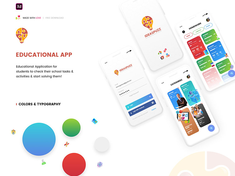 Educational App UI for Adobe XD - Freebie Supply