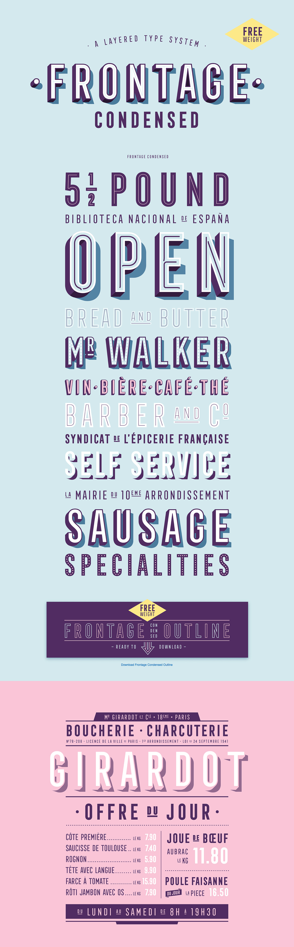 Frontage Condensed Font Specimen - Free Outline Typeface - Freebie Supply