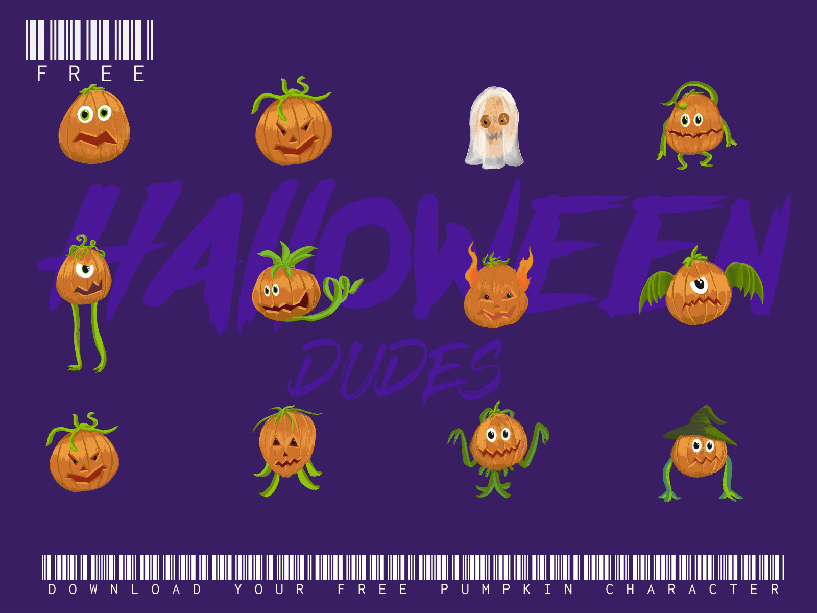 Halloween Pumpkin Characters Illustration - Freebie Supply