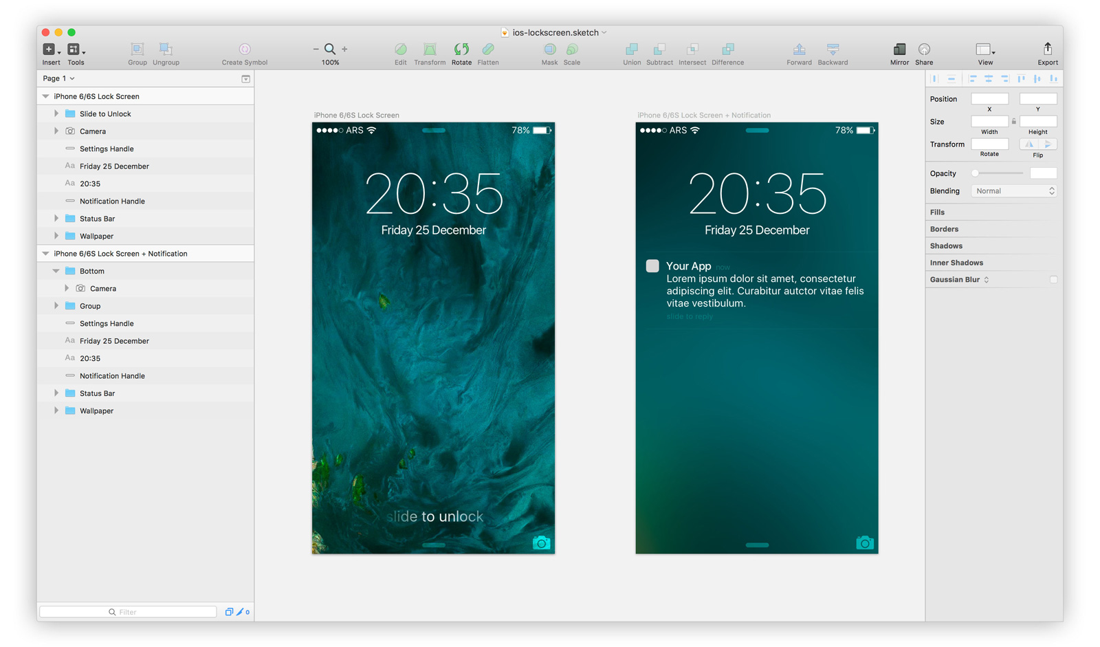iOS 9 Lock Screen with Notification - Sketch Freebie - Freebie Supply
