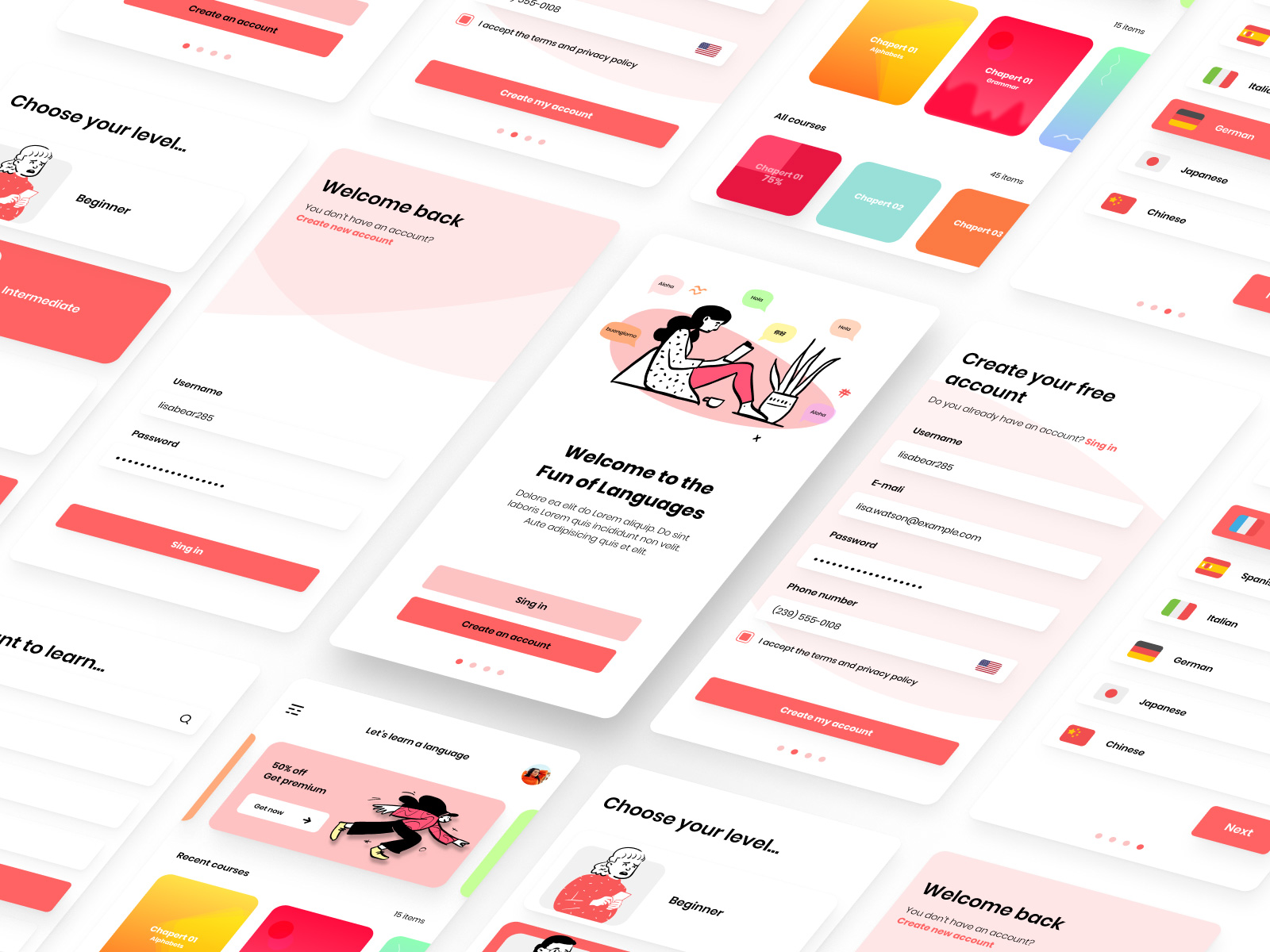 Language Learning App UI Concept - Freebie Supply