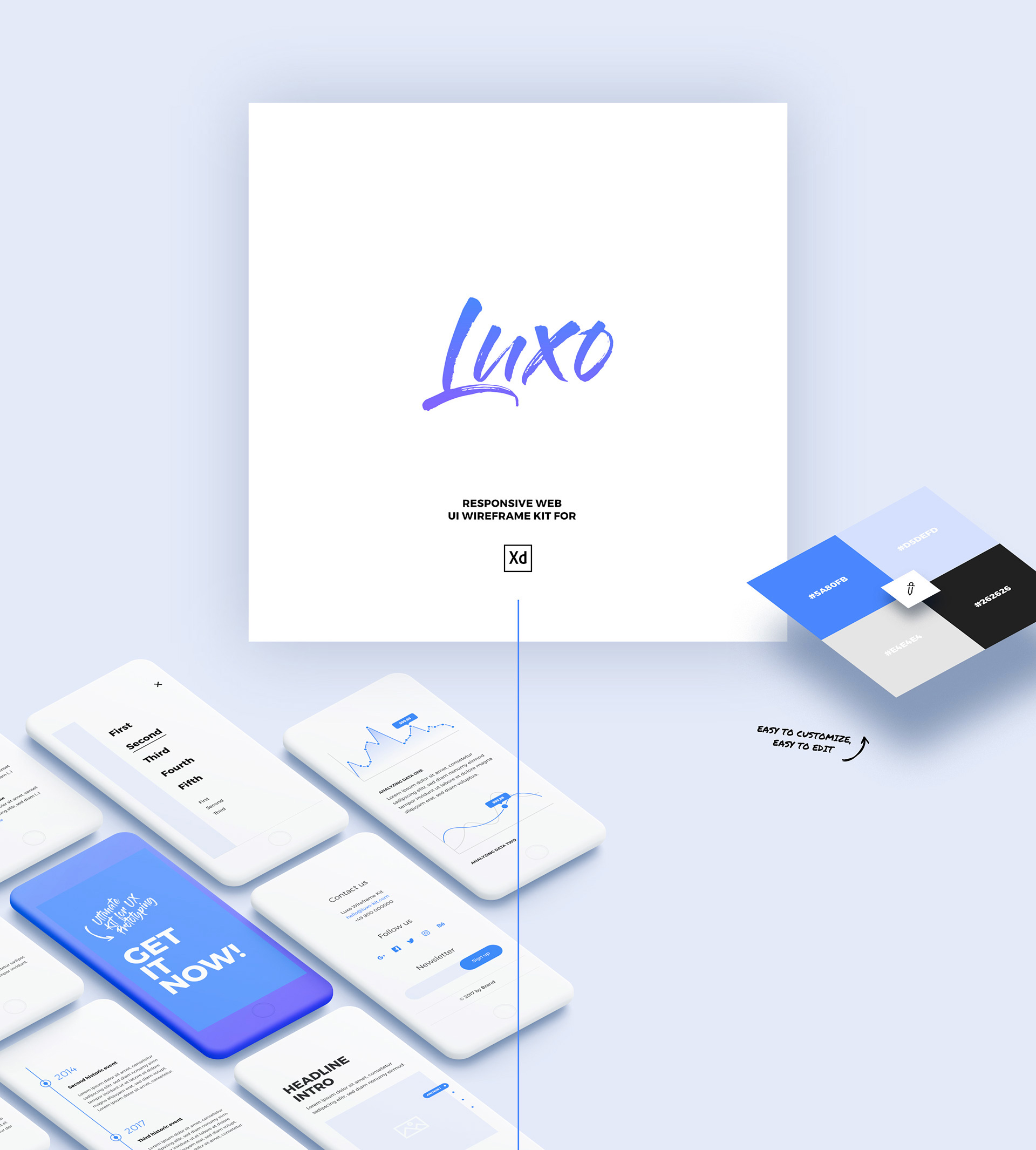 Adobe XD Responsive Wireframe UI/UX Design Kit - Luxo - Freebie Supply
