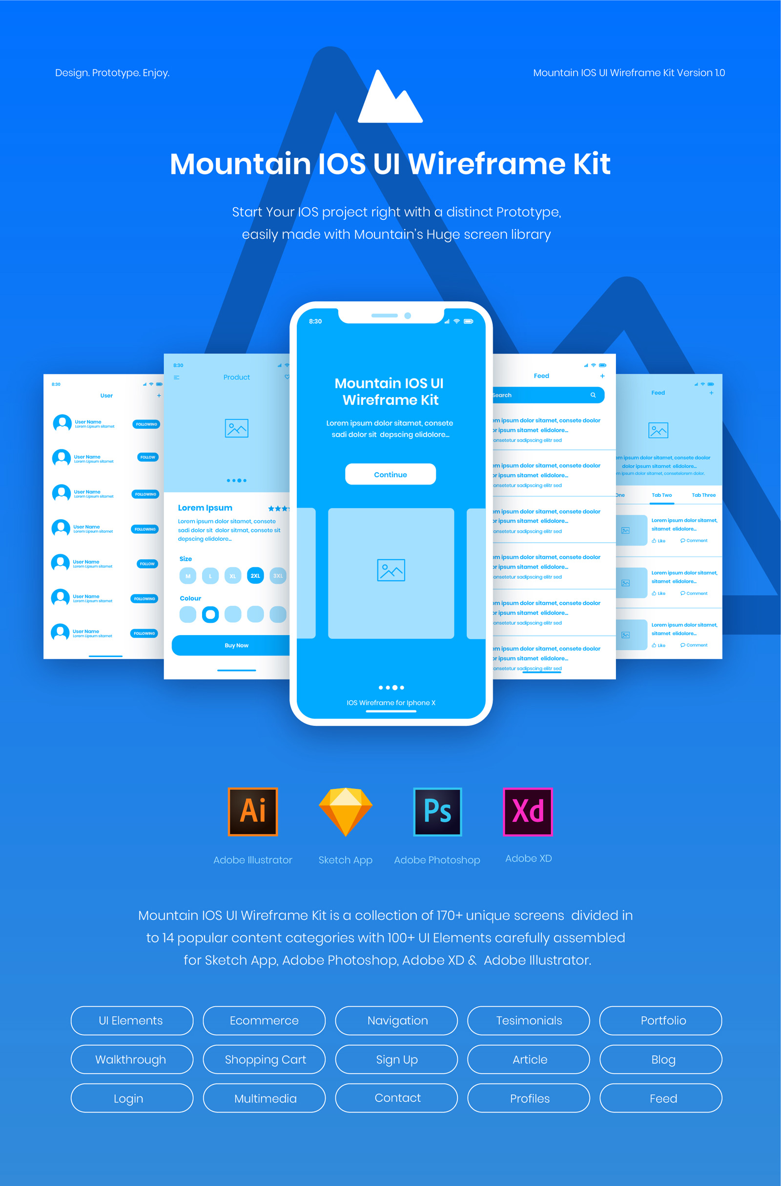 Mountain iOS UI Wireframe Kit Sample made in Sketch - Freebie Supply