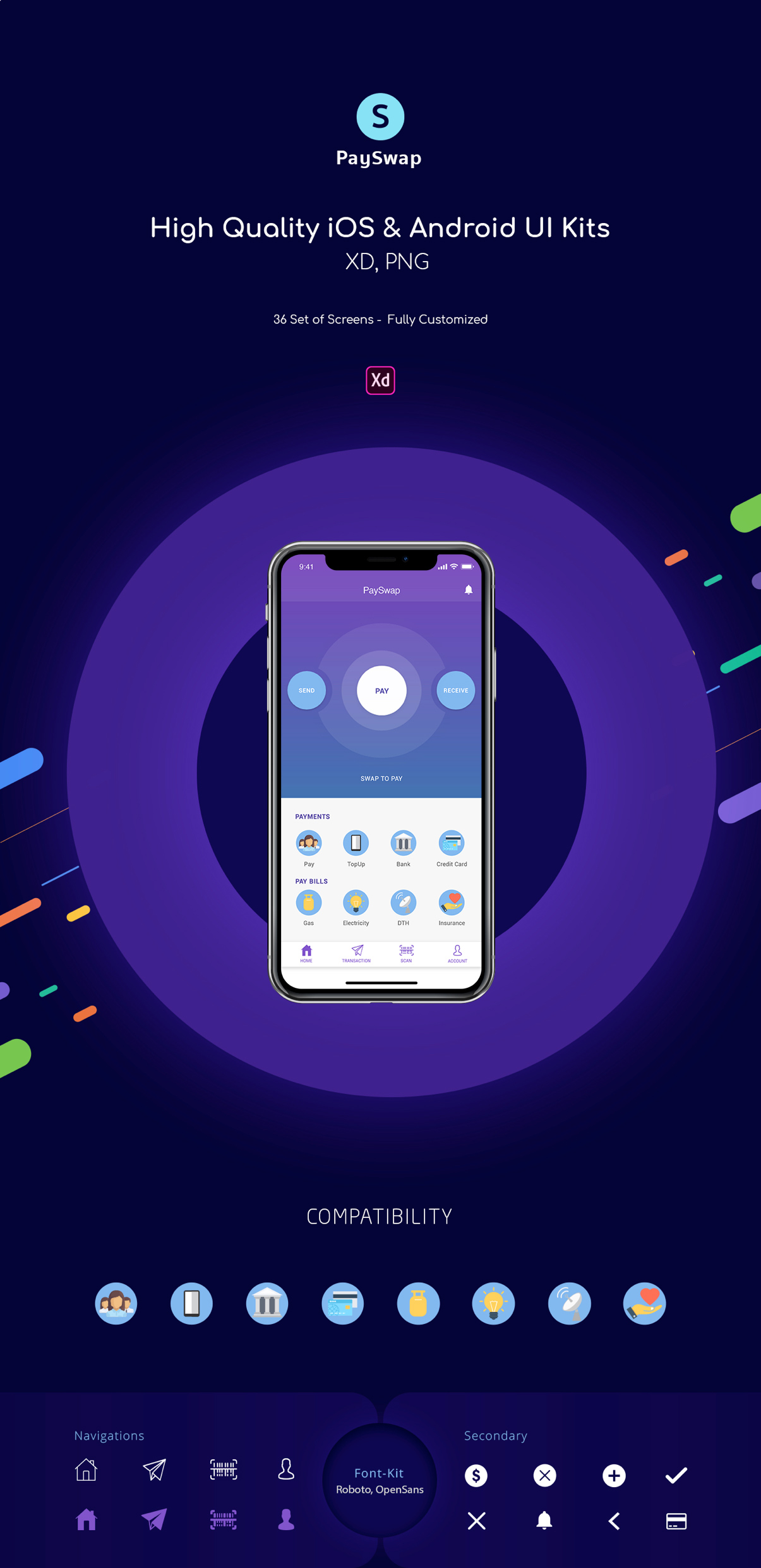 Android XD UI Kit - PaySwap iOS Payment App - Freebie Supply