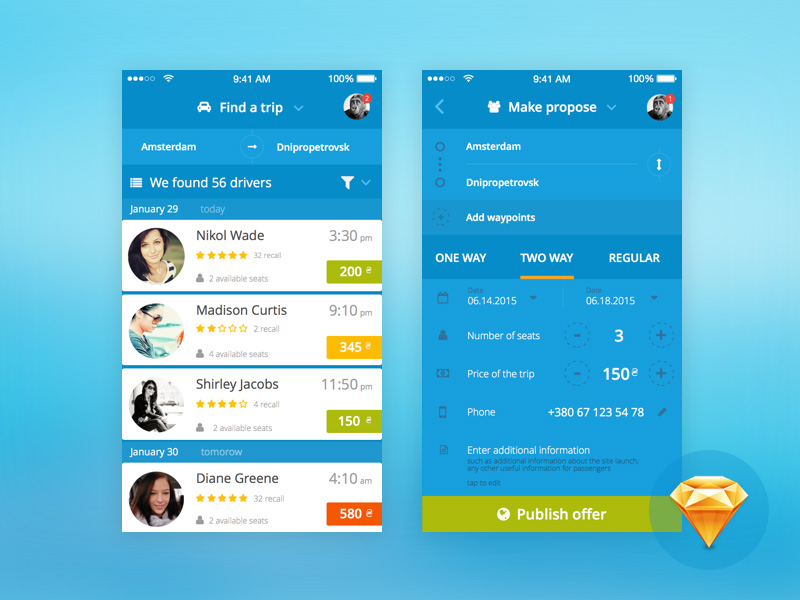 Ride Sharing Service App Redesign made in Sketch - Freebie Supply