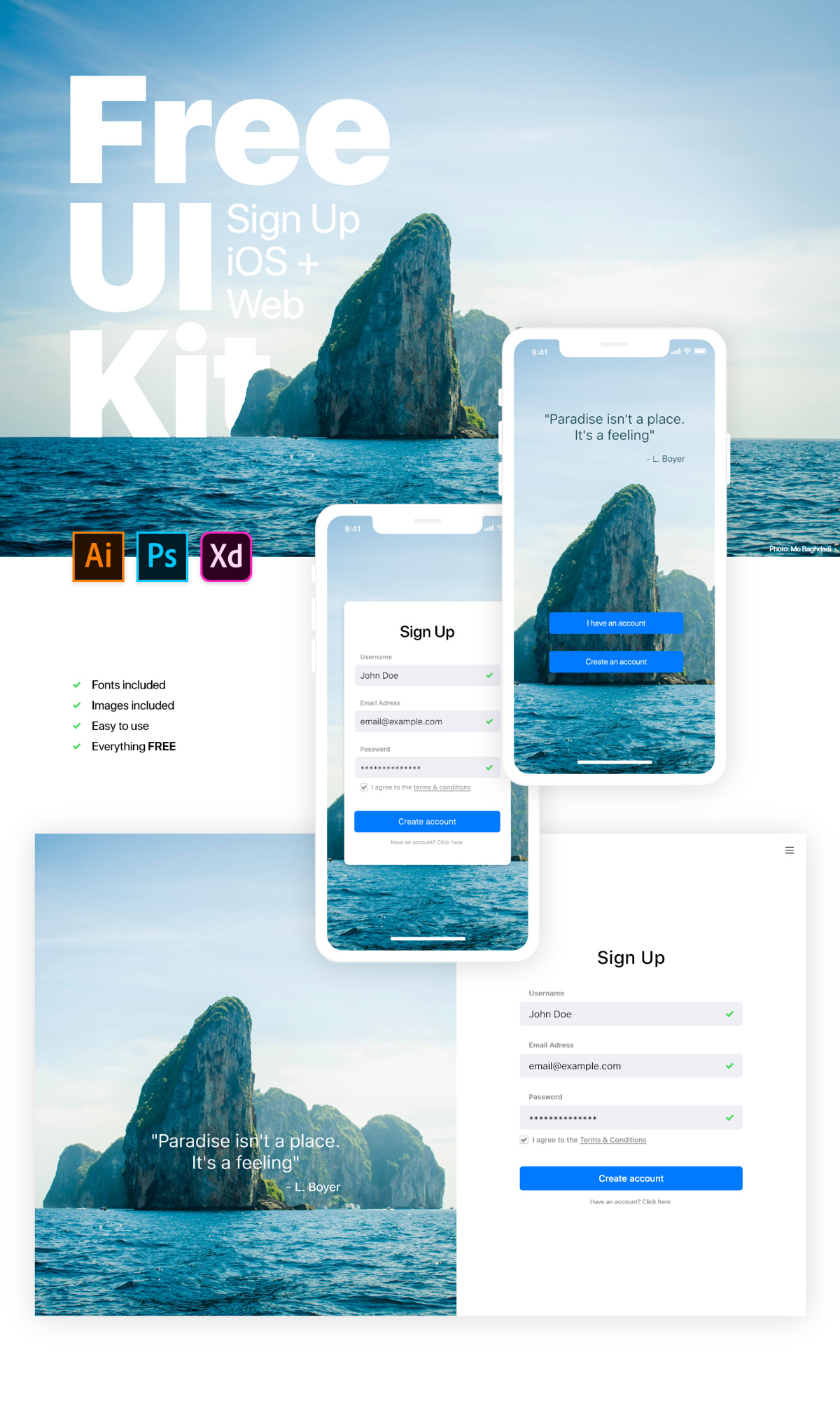 Adobe XD UI Kit - Web & iOS Sign Up - Freebie Supply