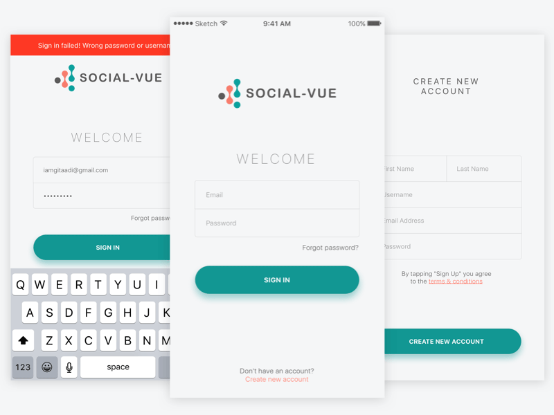 Simple Sign in & Sign up Screens for Sketch - Freebie Supply