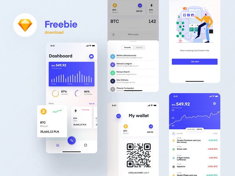Spend and Invest Cryptocurrency App UI - Sketch Resource - Freebie Supply