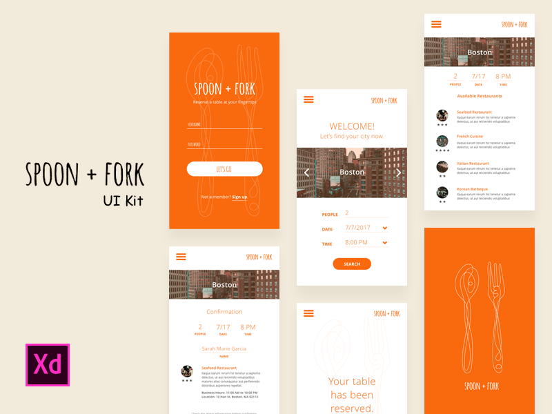 Spoon + Fork iOS UI App Adobe XD - Freebie Supply
