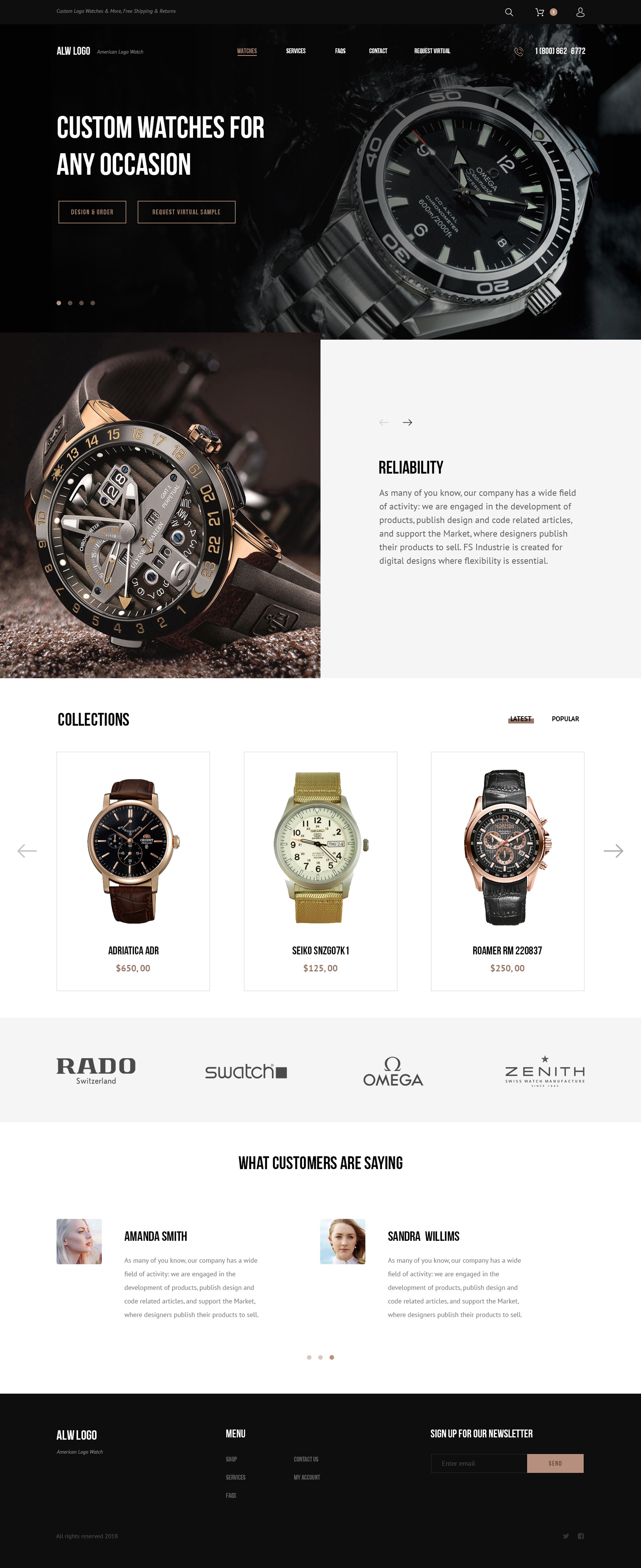 Website Template For Watches by Vlad Musienko - Freebie Supply