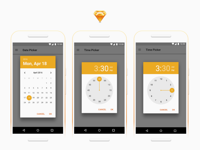 Android Date and Time Pickers made in Sketch - Freebie Supply
