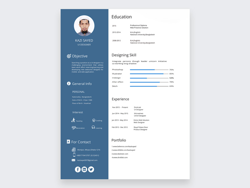 Basic Resume Template : Free PSD - Freebie Supply