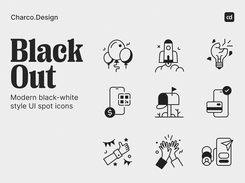 Black & White UI Icons - BlackOut - Freebie Supply