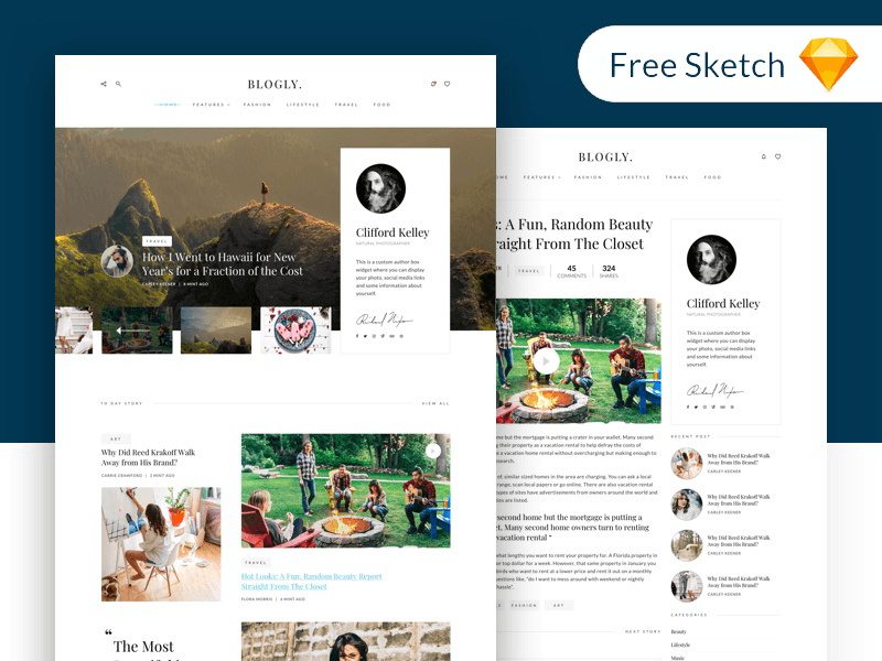 Blogly Theme Template for Sketch - Freebie Supply