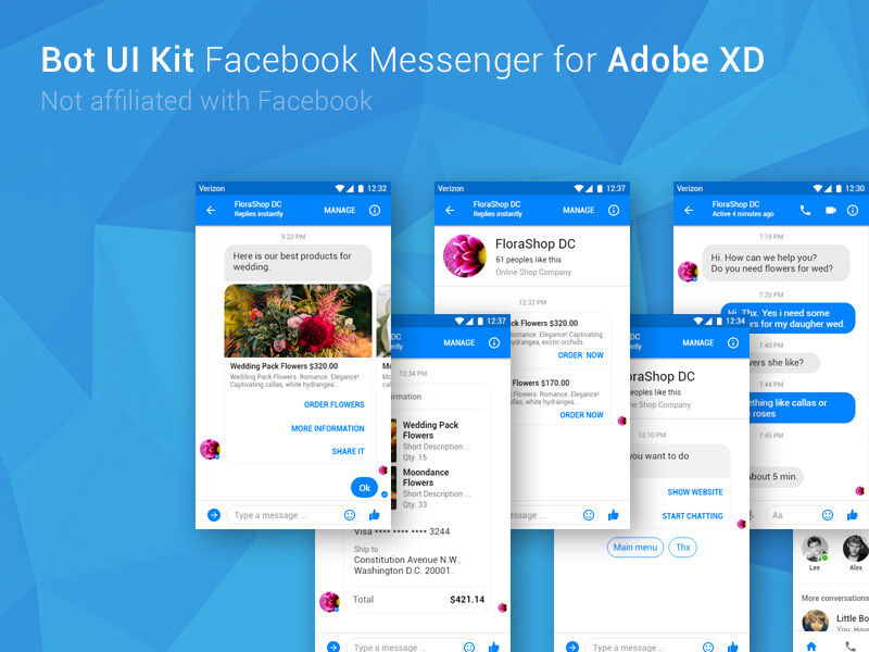 Facebook Messenger Bot UI Kit For Adobe XD - Freebie Supply