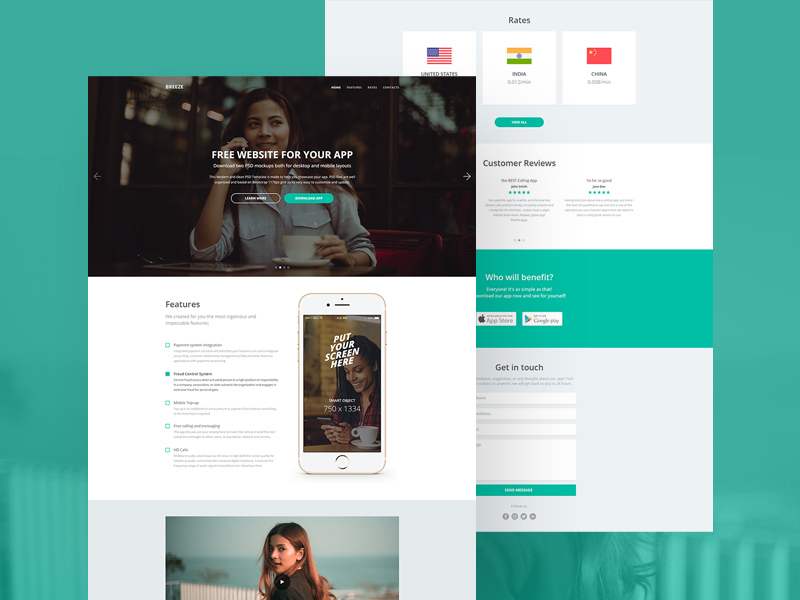 BREEZE Responsive Website Template PSD - Freebie Supply