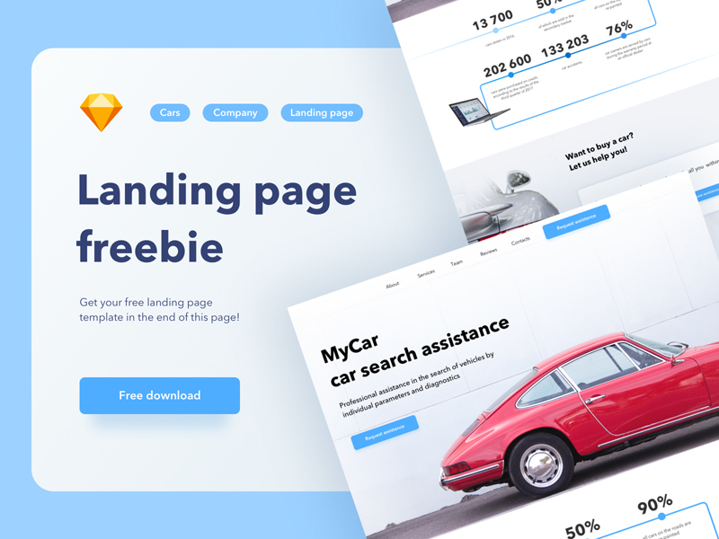 Car Search Assistance Website Template made in Sketch - Freebie Supply