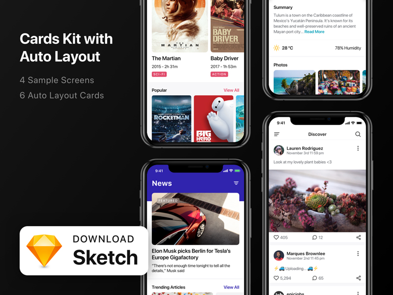 Card UI Kit with Sketch Auto Layout - Freebie Supply