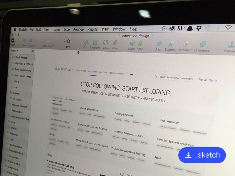 Education Platform Landing Page made in Sketch - Freebie Supply