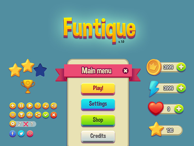 Funtique Game UI Kit - PSD Freebie - Freebie Supply
