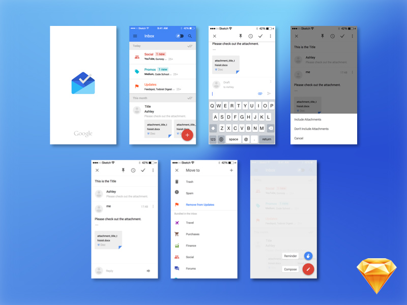 Google Inbox Mockup for Sketch - Freebie Supply