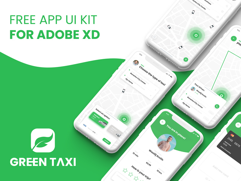 Green Taxi App UI Kit - Freebie Supply