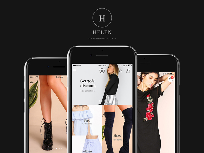 Helen – IOS eCommerce UI Kit - Free PSD - Freebie Supply