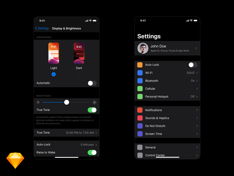 Settings Panel in iOS 13 Darkmode - Freebie Supply