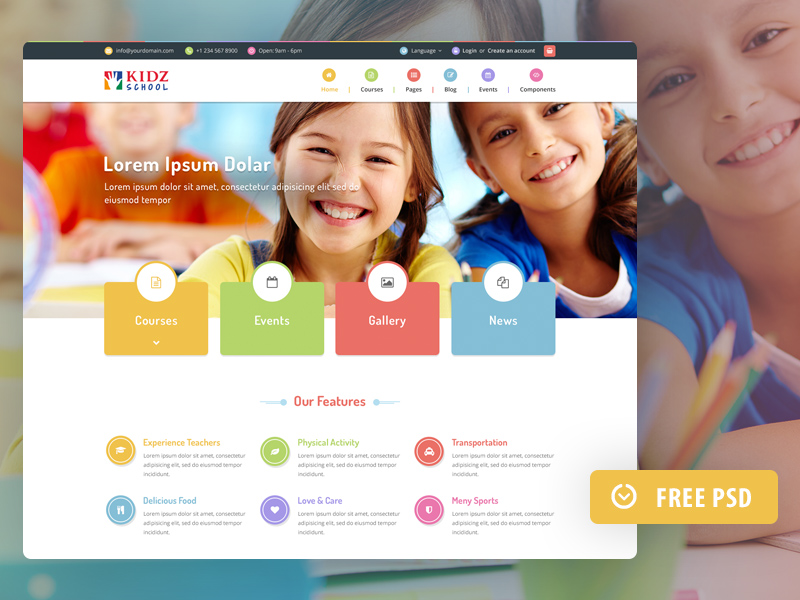 Kidz Website Template - Free PSD - Freebie Supply